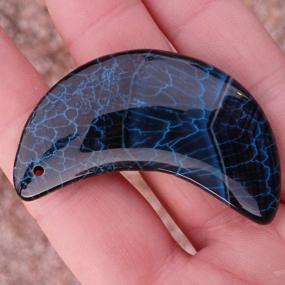 Handmade | Jewelry | New Blue Fire Agate Carved Crescent Moon Pendant ...